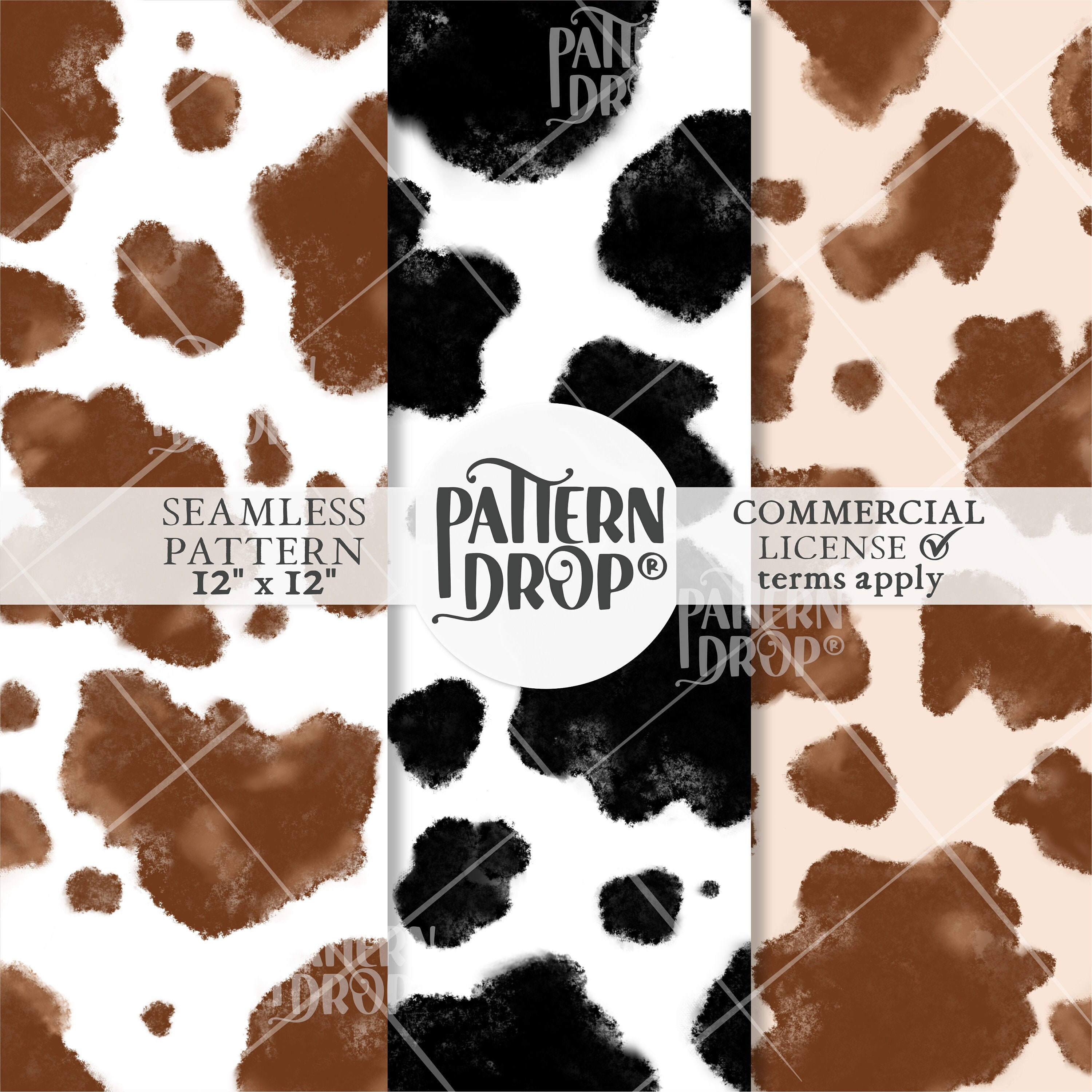 Black & Brown Cow Print Seamless Pattern Cowhide Western Digital ...