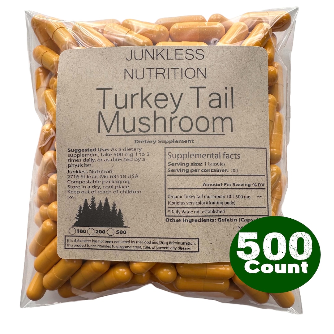 100% Pure Turkey Tail Mushroom Capsules 10:1 500mg Extract - Natural ...