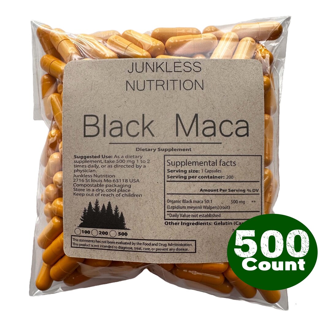 100% Pure Black Maca Root Capsules 500mg Extract 50:1 - Natural Dietary ...