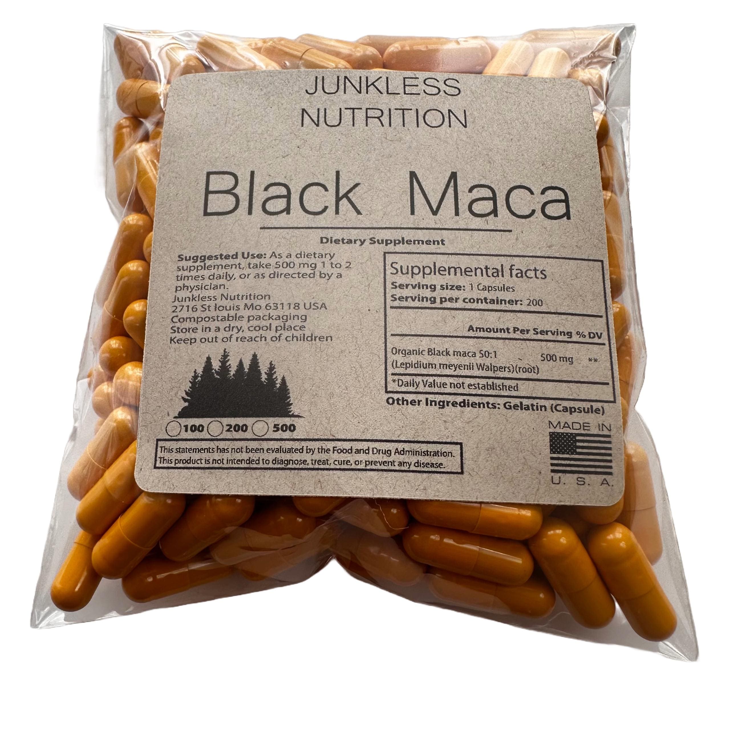 100% Pure Black Maca Root Capsules 500mg Extract 50:1 - Natural Dietary ...