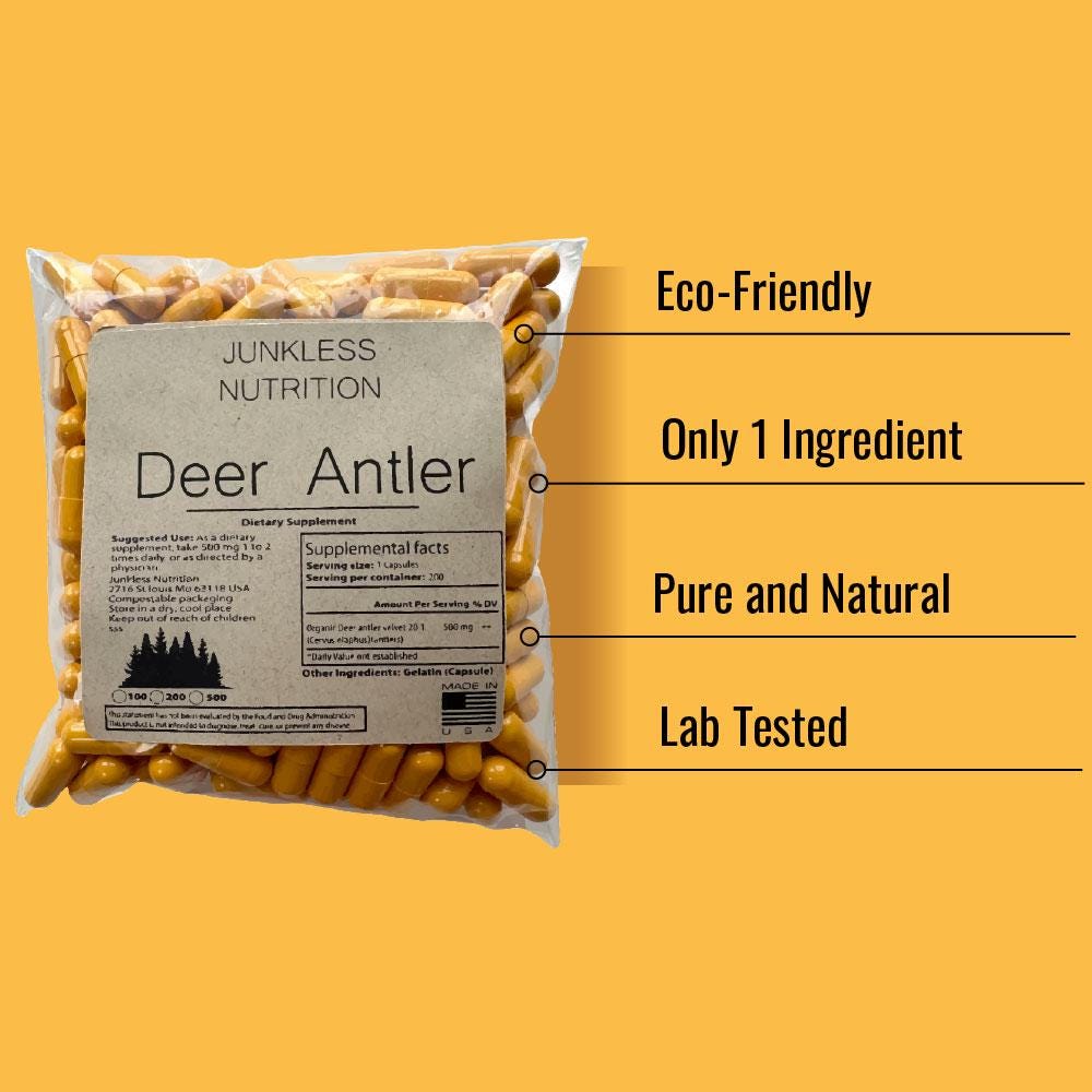 Pure Deer Antler Velvet Extract 20:1 Capsule 500mg - Natural Herbal ...