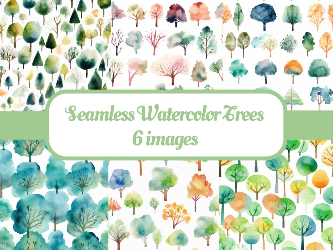 Watercolor Trees Digital Paper - Seamless Textures, Watercolor ...