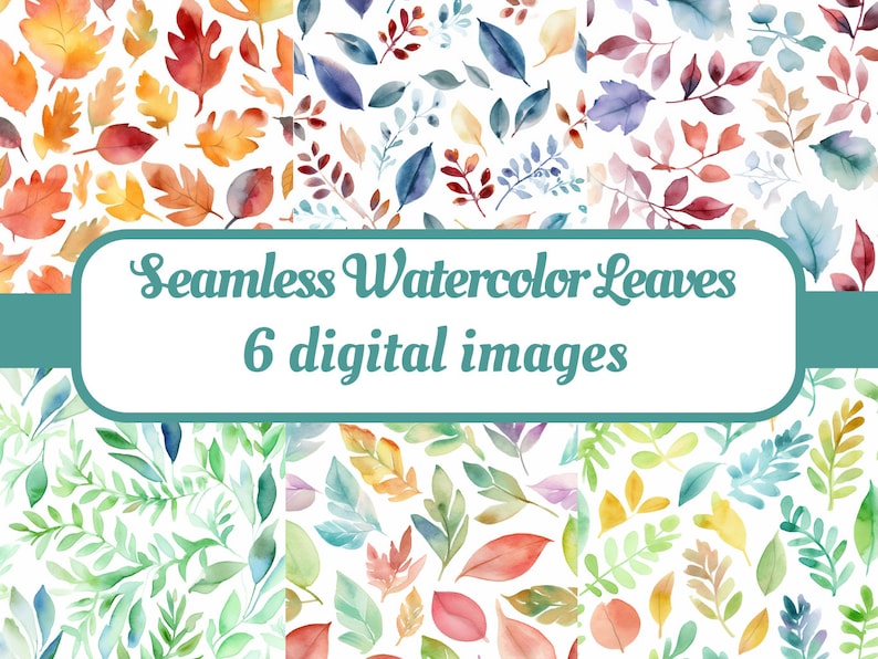 Watercolor Leaves Digital Paper - Seamless Textures, Watercolor ...