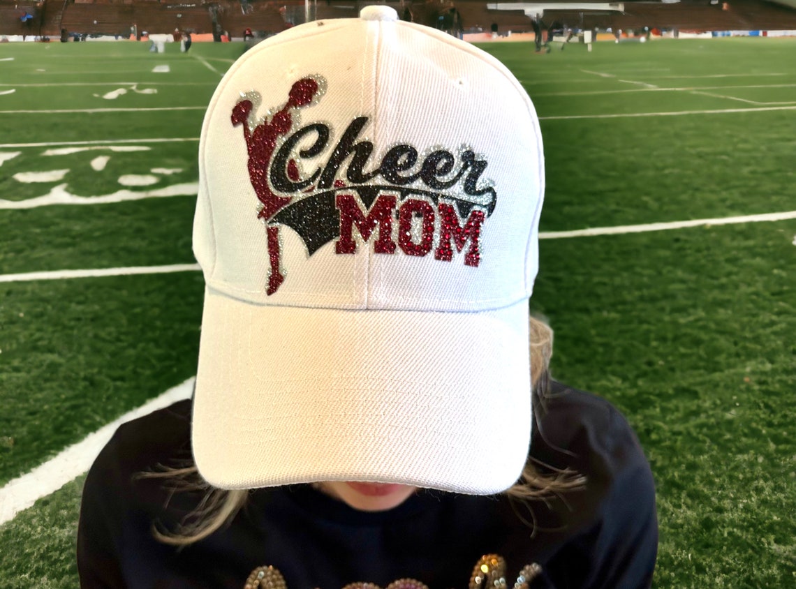 Rhinestone and Glitter Cheer Mom Hat Custom School Color Cheer Mom Hat ...