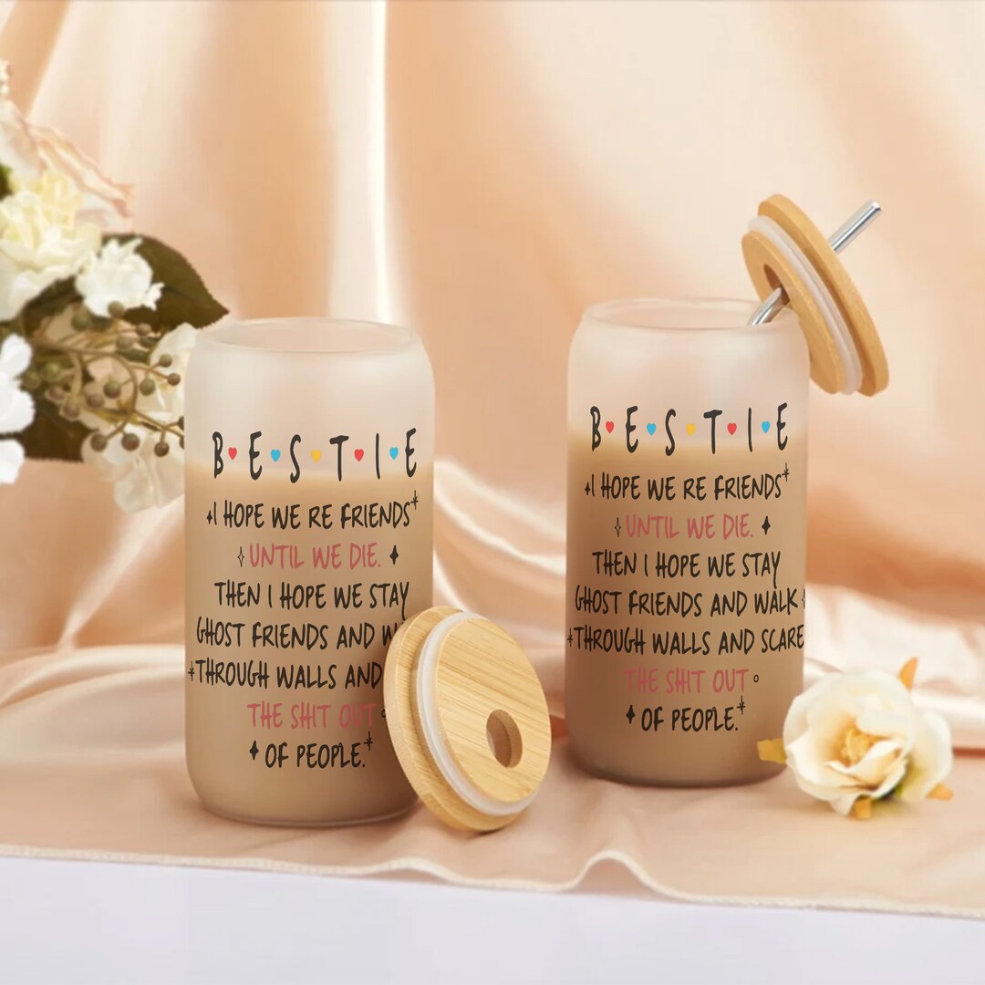 Bestie Glass Coffee Cups With Lid & Straw, Glass Mugs Birthday Gift for ...