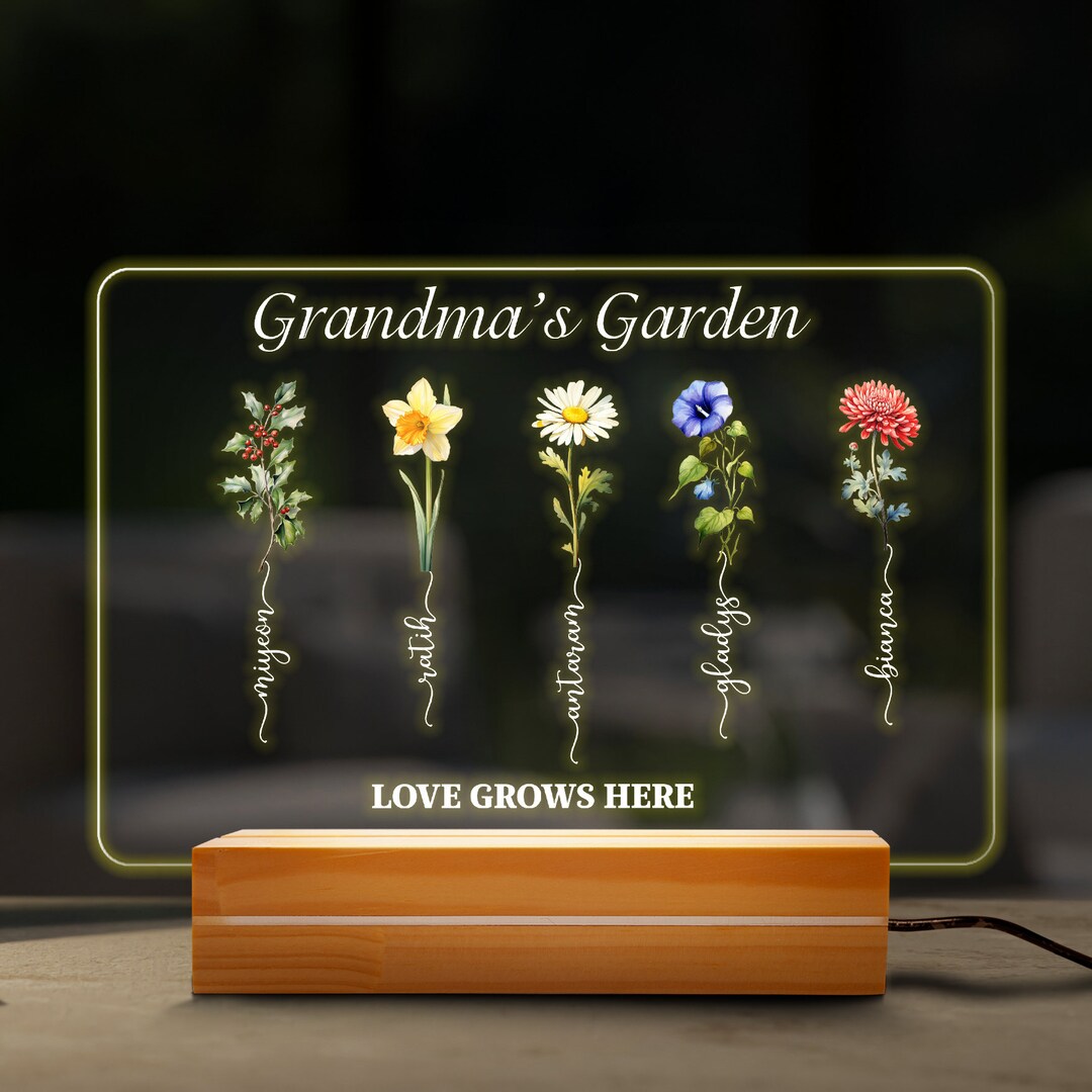 Personalized Grandma's Graden Night Light, Custom Birth Month Flower ...