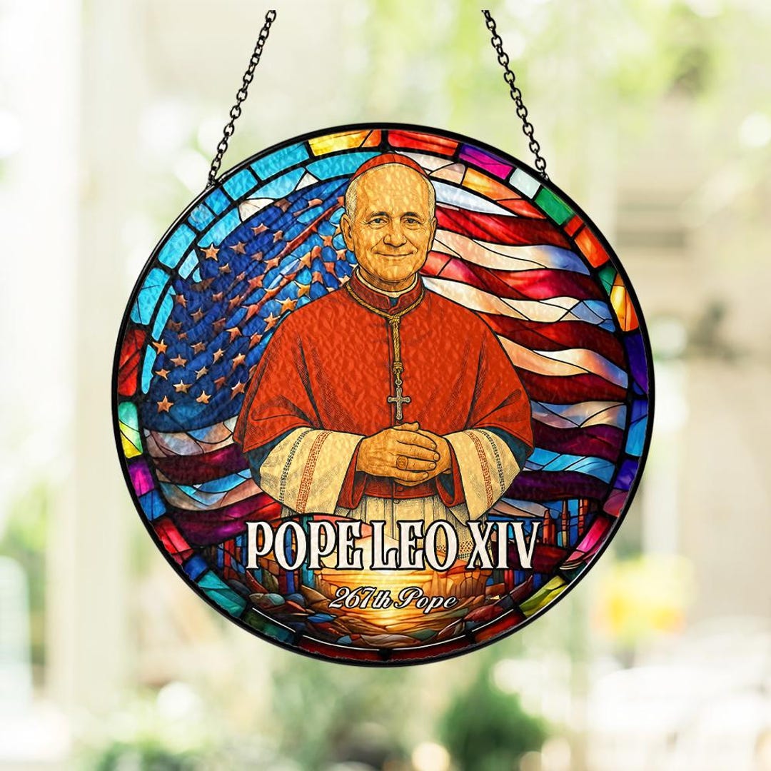 Pope Leo XIV Stained Glass Suncatcher - Catholic Window Hanging Decor ...