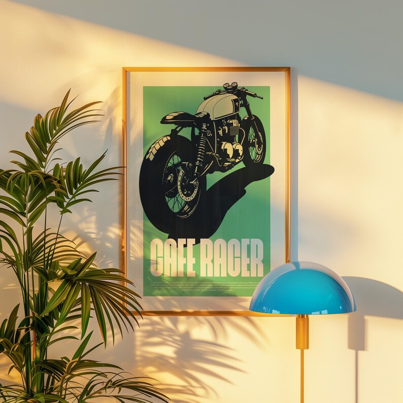 Retro Cafe-racer Motorcycle Poster, Custom Vintage Biker Wall Art ...