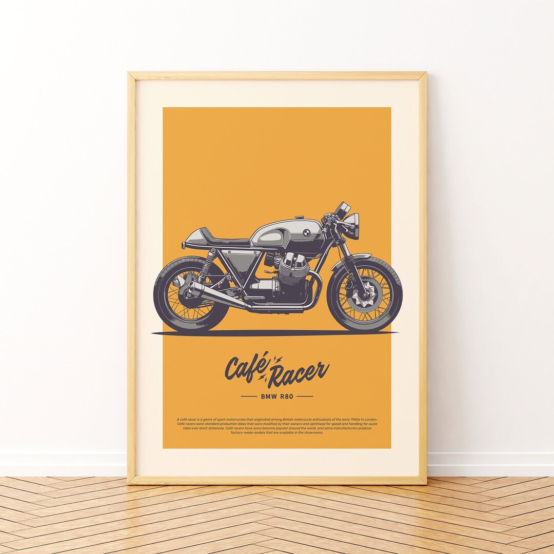 Cafe Racer Motorcycle Poster Retro Bike Wall Art Decor for Garage ...