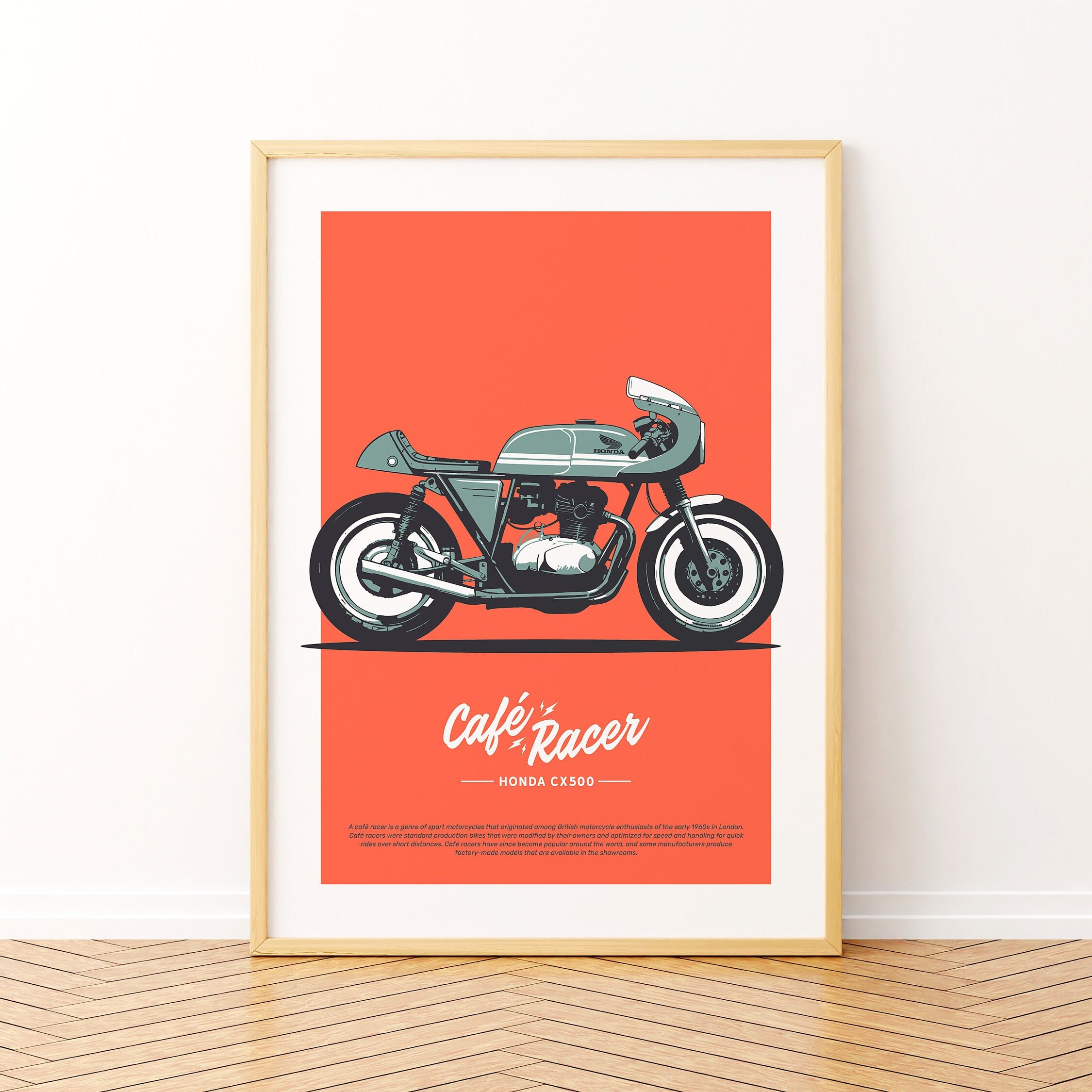 Vintage Honda Café Racer Motorcycle, Retro Motorcycle Poster, Racing ...
