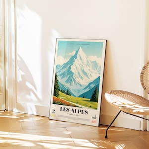 French Alps Retro Travel Poster Mountain Wildlife Wall Art Alpine ...