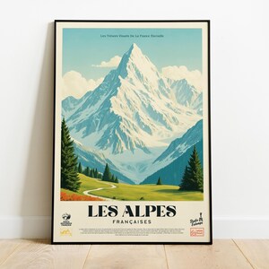 French Alps Retro Travel Poster Mountain Wildlife Wall Art Alpine ...