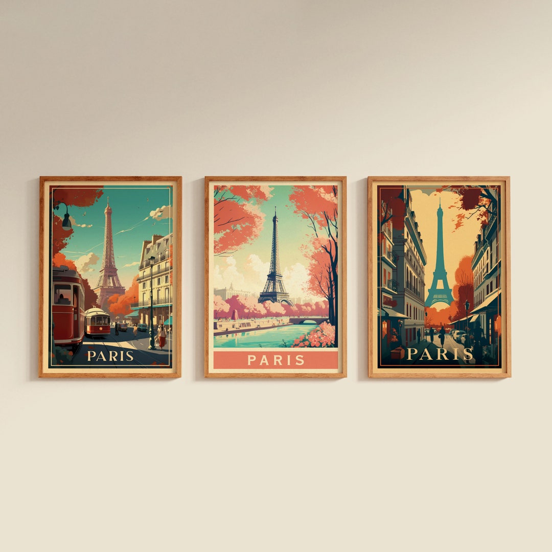 Vintage Paris Travel Poster Set Printable Vintage Poster Set Travel ...