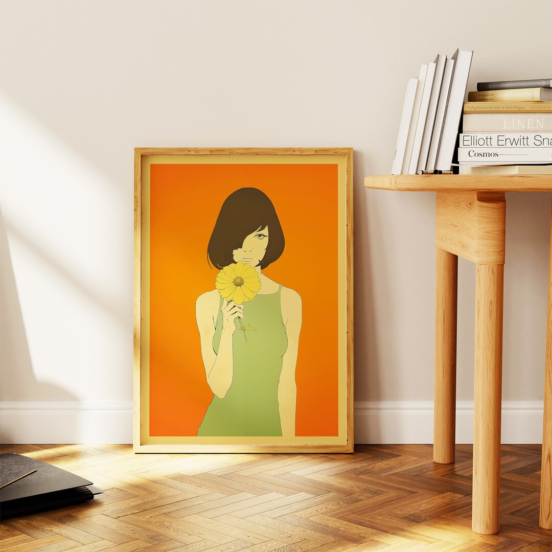 Retro Girl Portrait Art Print: Vintage Abstract Home Decor (digital ...