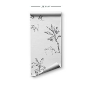 Etched Safari Removable Wallpaper, Jungle Toile De Jouy Peel and Stick ...
