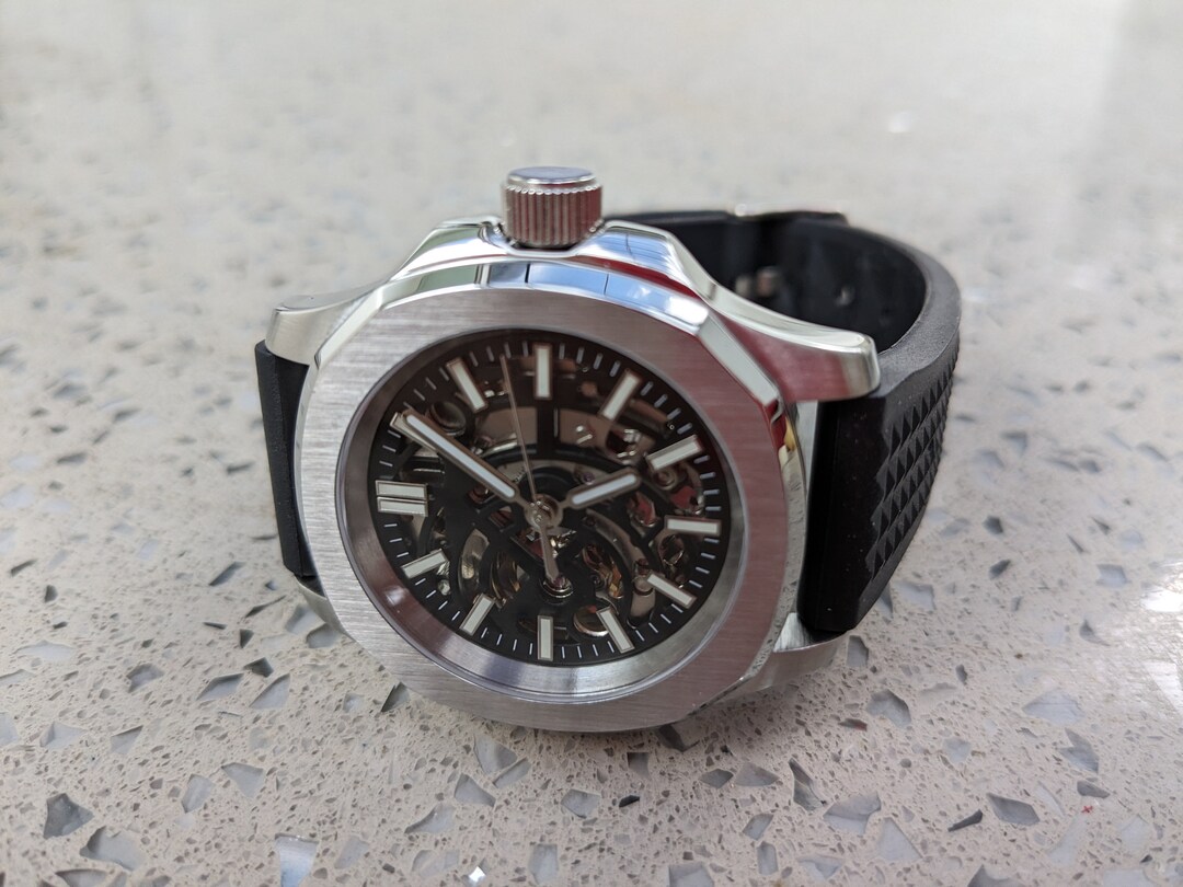 Custom Seiko Mod Nautilus Homage Skeleton NH70 Automatic Watch Plus ...