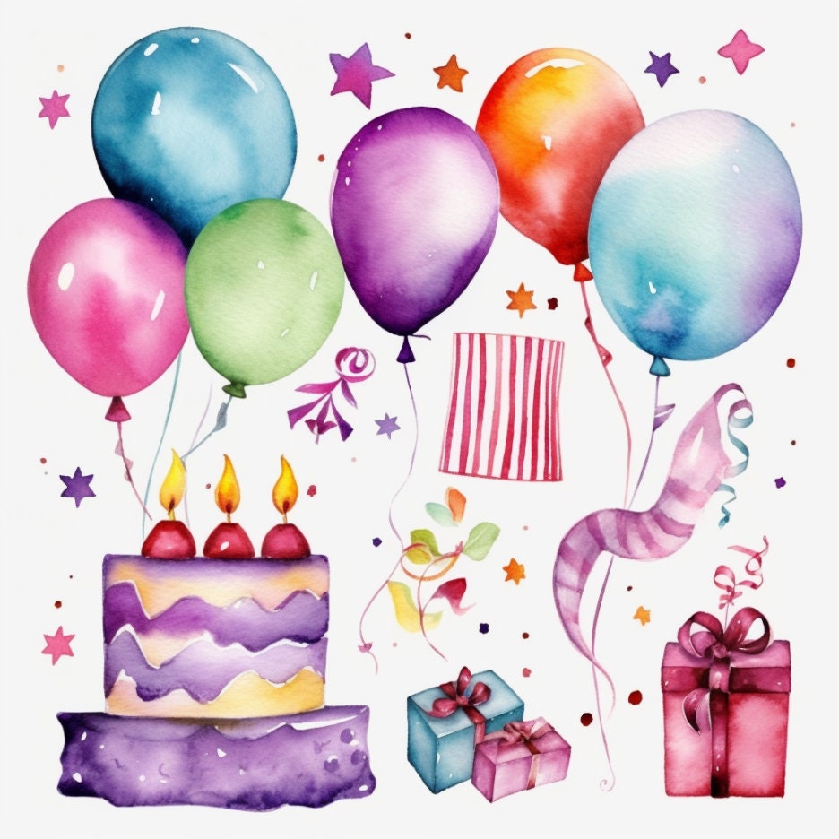 Watercolor Clipart for Birthdays, Printable Digital Download - Etsy