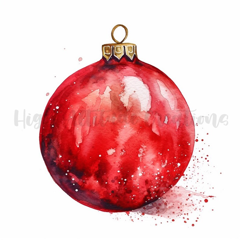 Watercolor Red Bauble Clipart: Christmas Ornament Graphics (digital ...