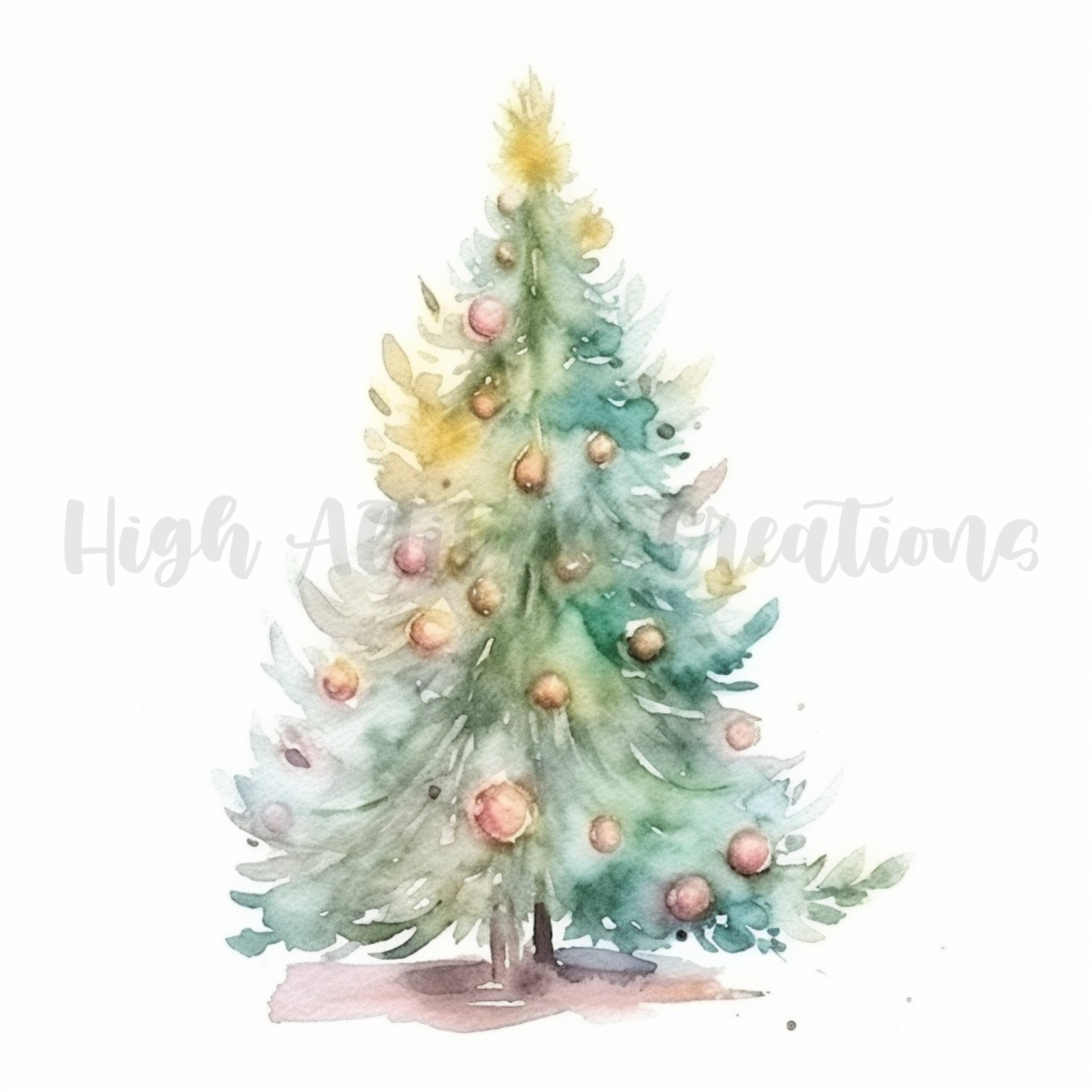 Watercolor Christmas Tree Clipart: Festive Holiday Art (digital ...