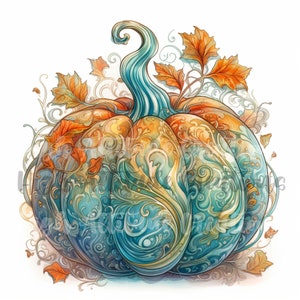 Teal and Orange Pumpkins - 12 High-quality Jpgs | Digital Print | Wall ...