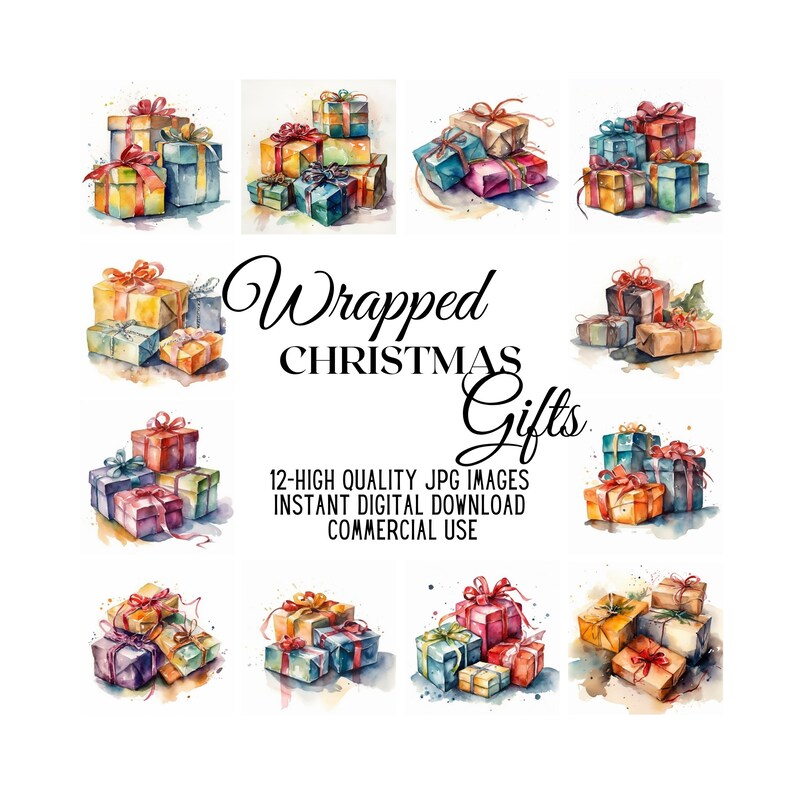 Watercolor Holiday Gifts Clipart: Festive Gift-giving Magic (digital ...