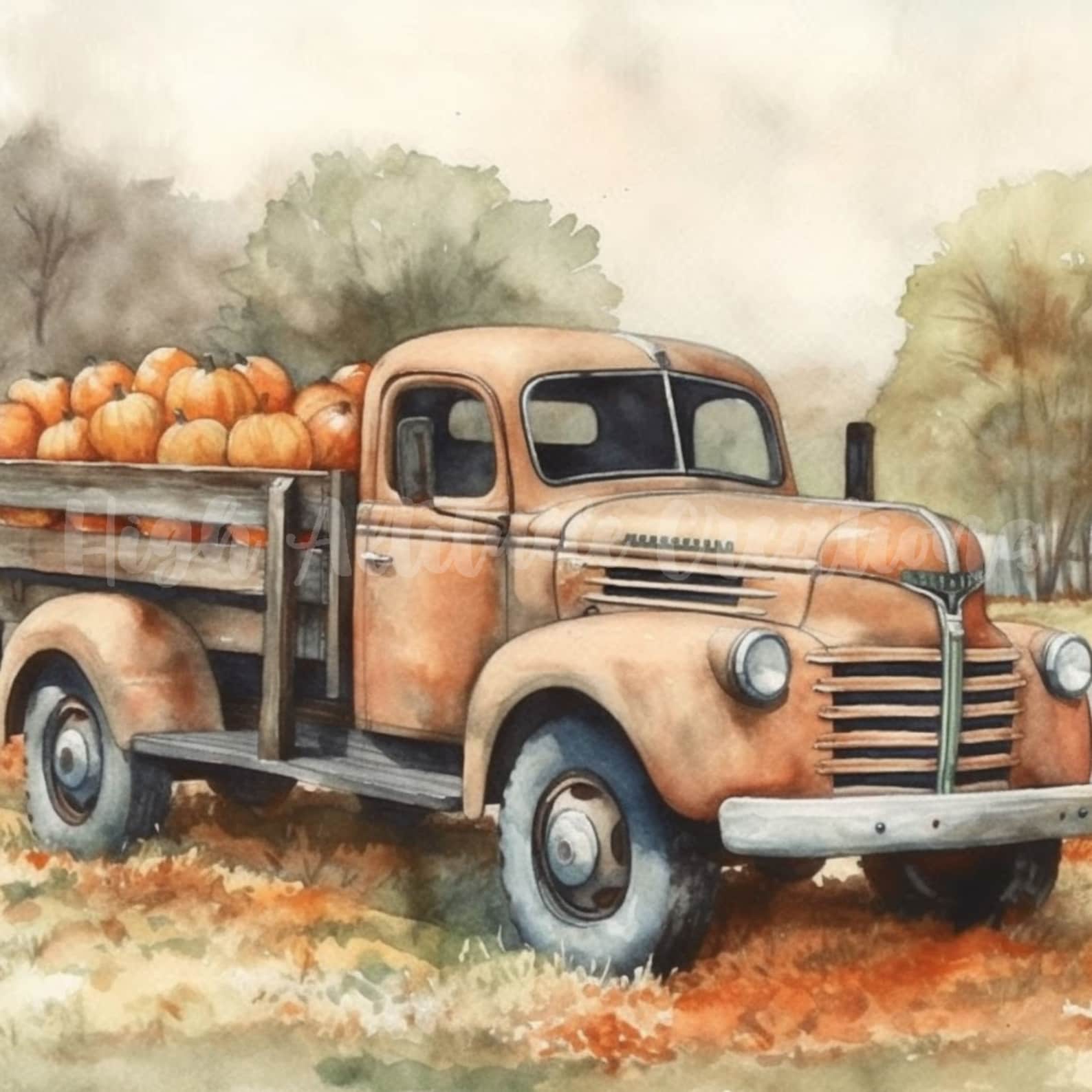 Rustic Farm Trucks in Autumn With Pumpkins - 12 High Quality Jpegs ...