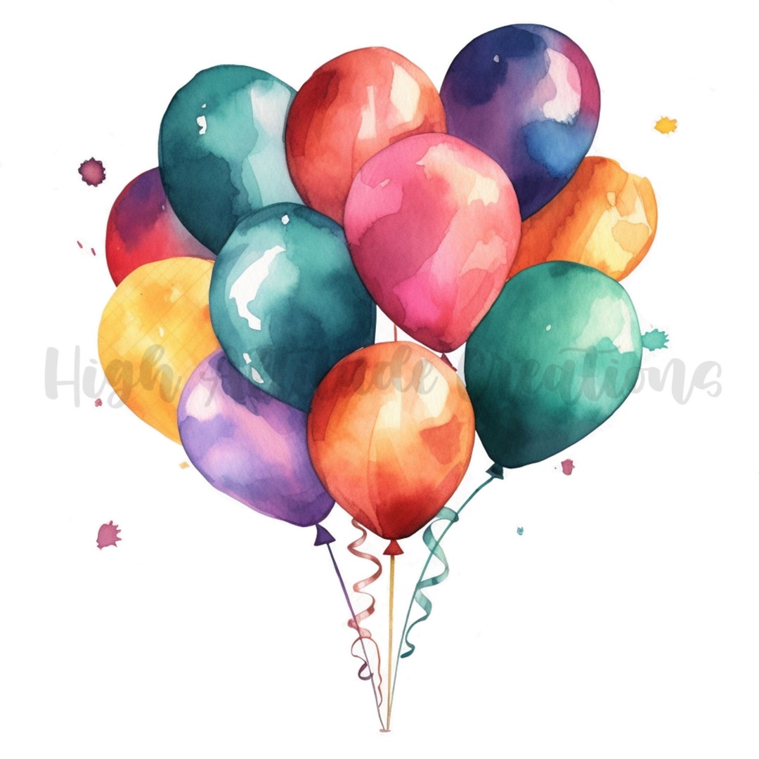 Watercolor Balloons Clipart: Colorful Party Design (digital Download ...