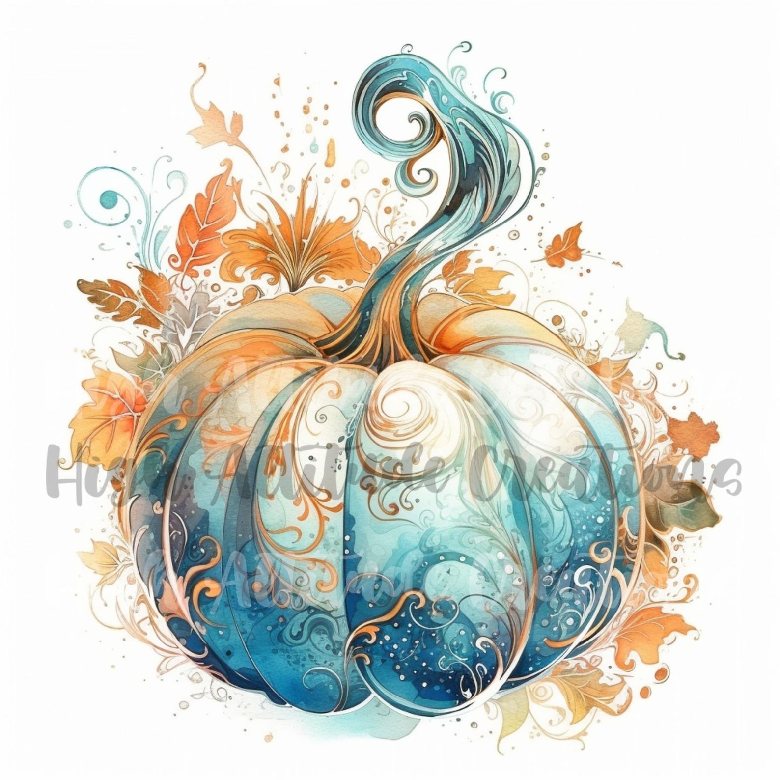 Teal and Orange Pumpkin Clip Art: Fall Foliage Designs (digital ...