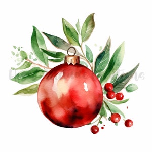 Watercolor Red Bauble Clipart: Christmas Ornament Graphics (digital ...