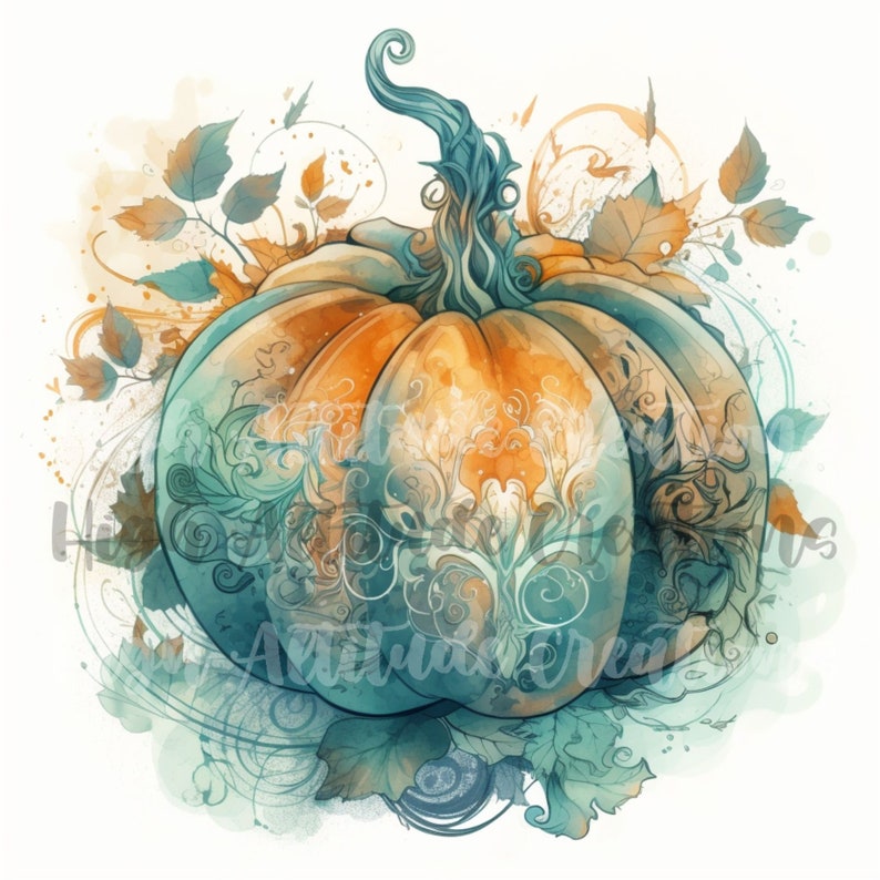 Teal and Orange Pumpkins - 12 High-quality Jpgs | Digital Print | Wall ...