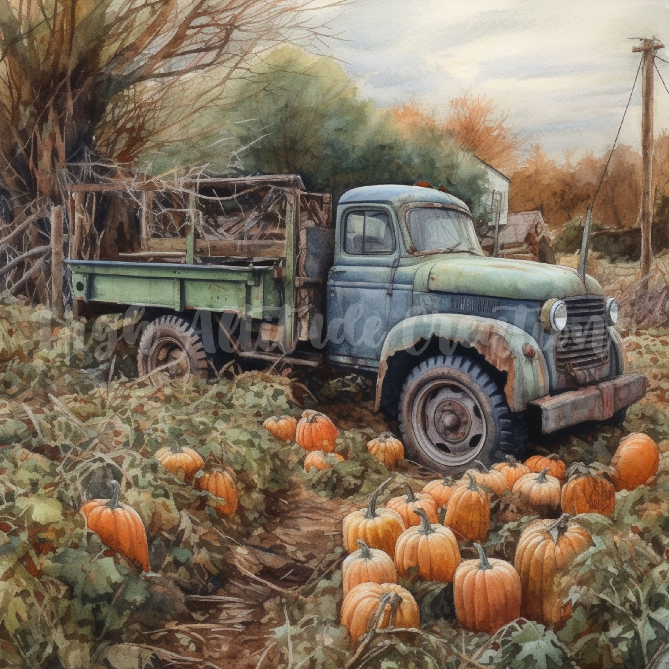 Rustic Farm Trucks in Autumn With Pumpkins - 12 High Quality Jpegs ...
