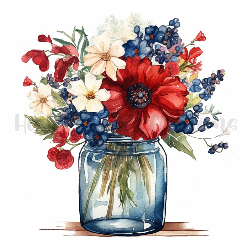 Patriotic 4th of July Flower Clipart Bundle Memorial Day Flowers in ...