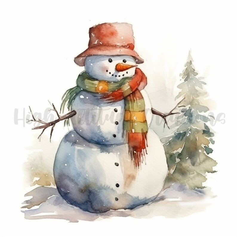 Watercolor Snowman Clipart: Winter Holiday Designs (digital Download ...
