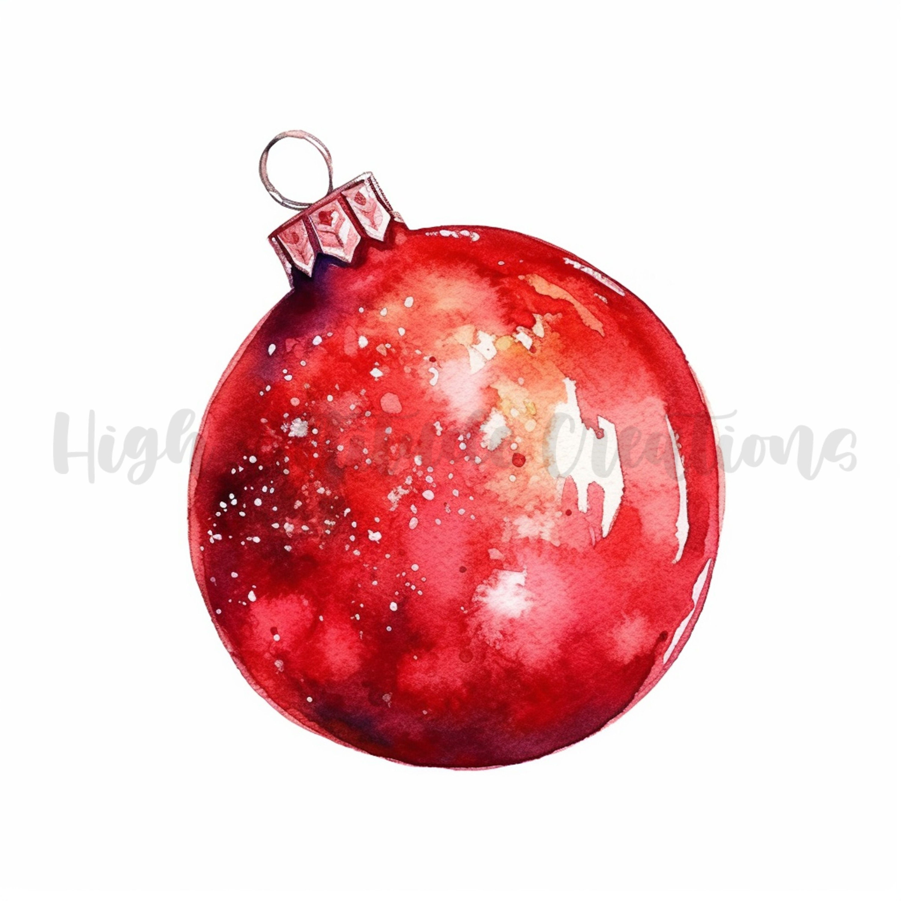 Watercolor Red Bauble Clipart: Christmas Ornament Graphics (digital ...
