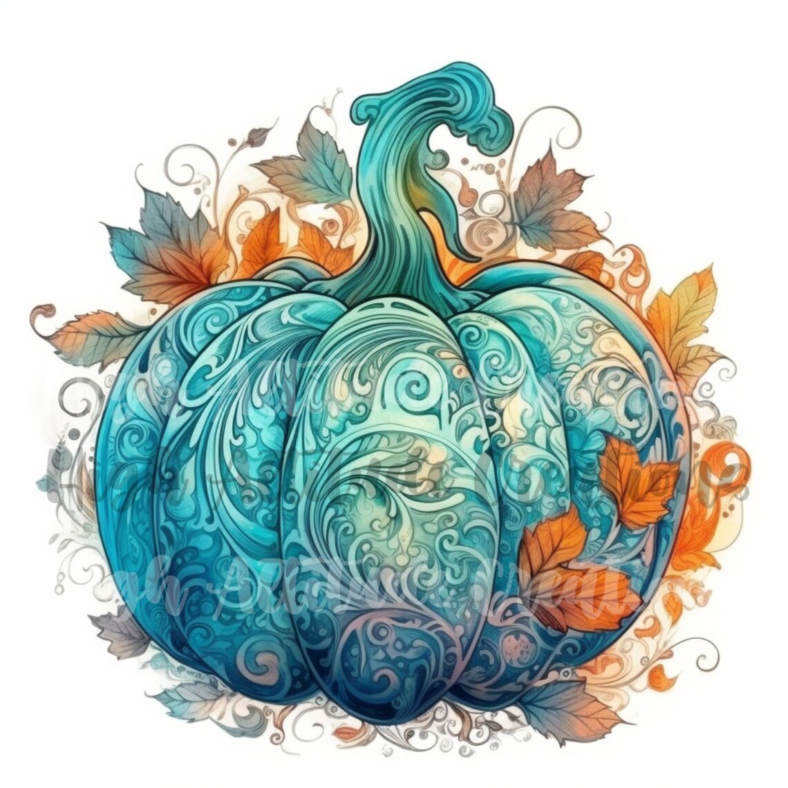 Teal and Orange Pumpkins - 12 High-quality Jpgs | Digital Print | Wall ...