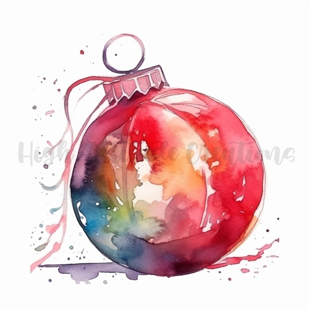 Watercolor Red Bauble Clipart: Christmas Ornament Graphics (digital ...
