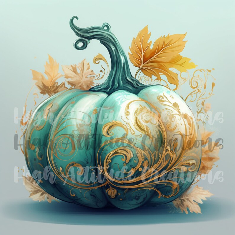 Teal and Orange Pumpkin Clip Art: Fall Foliage Designs (digital ...