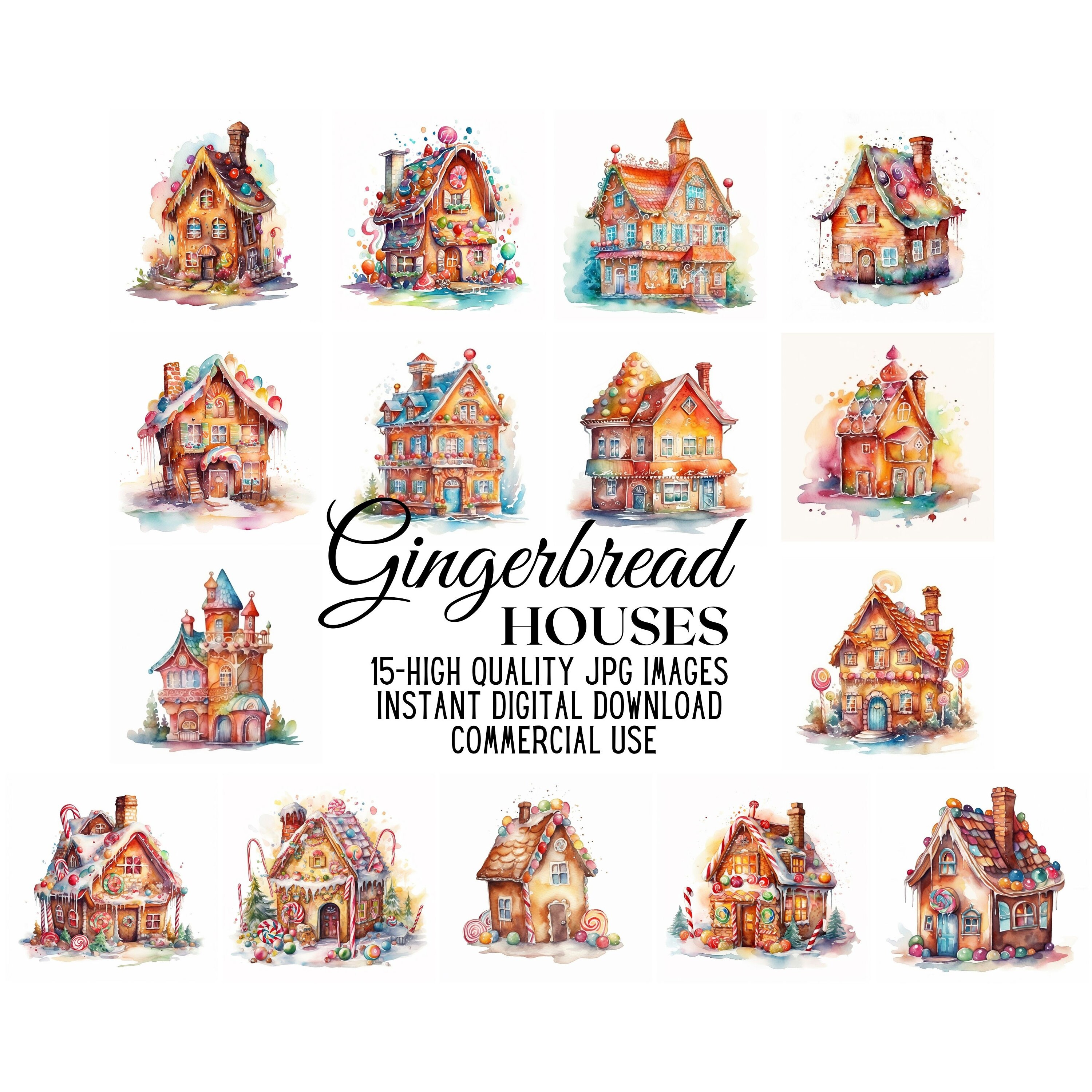 Watercolor Gingerbread House Clipart: Festive Holiday Jpgs (digital ...