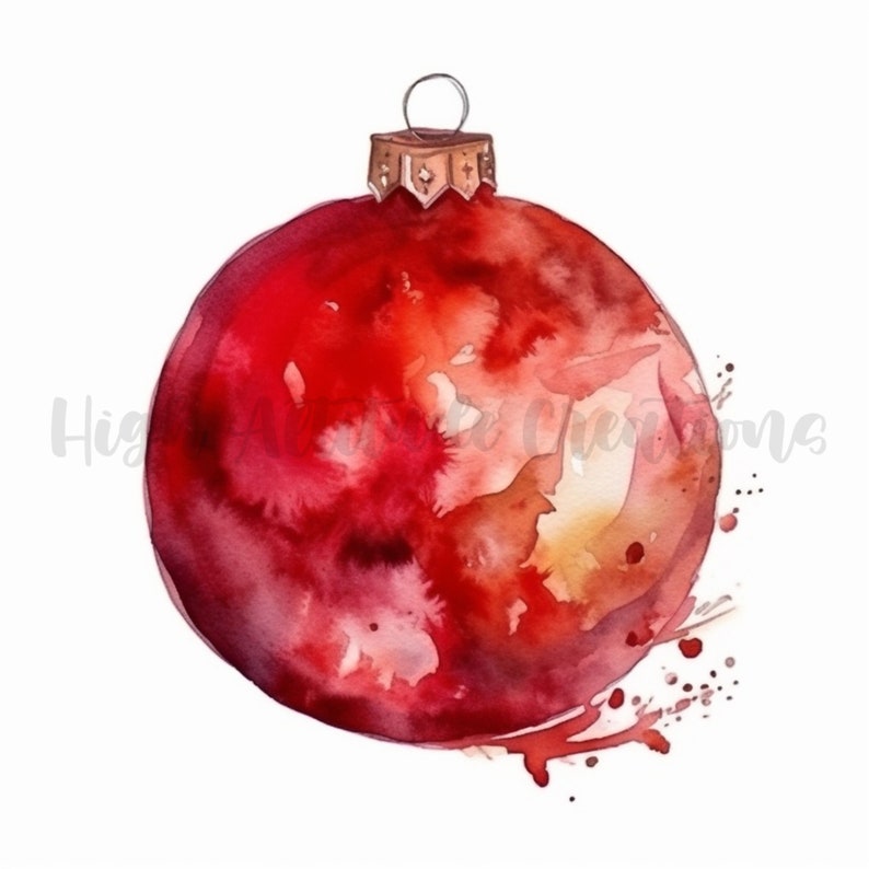 Watercolor Red Bauble Clipart: Christmas Ornament Graphics (digital ...