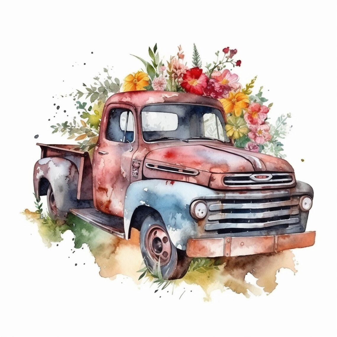 Rustic Truck & Flowers Clipart 12 High-quality Jpgs - Etsy