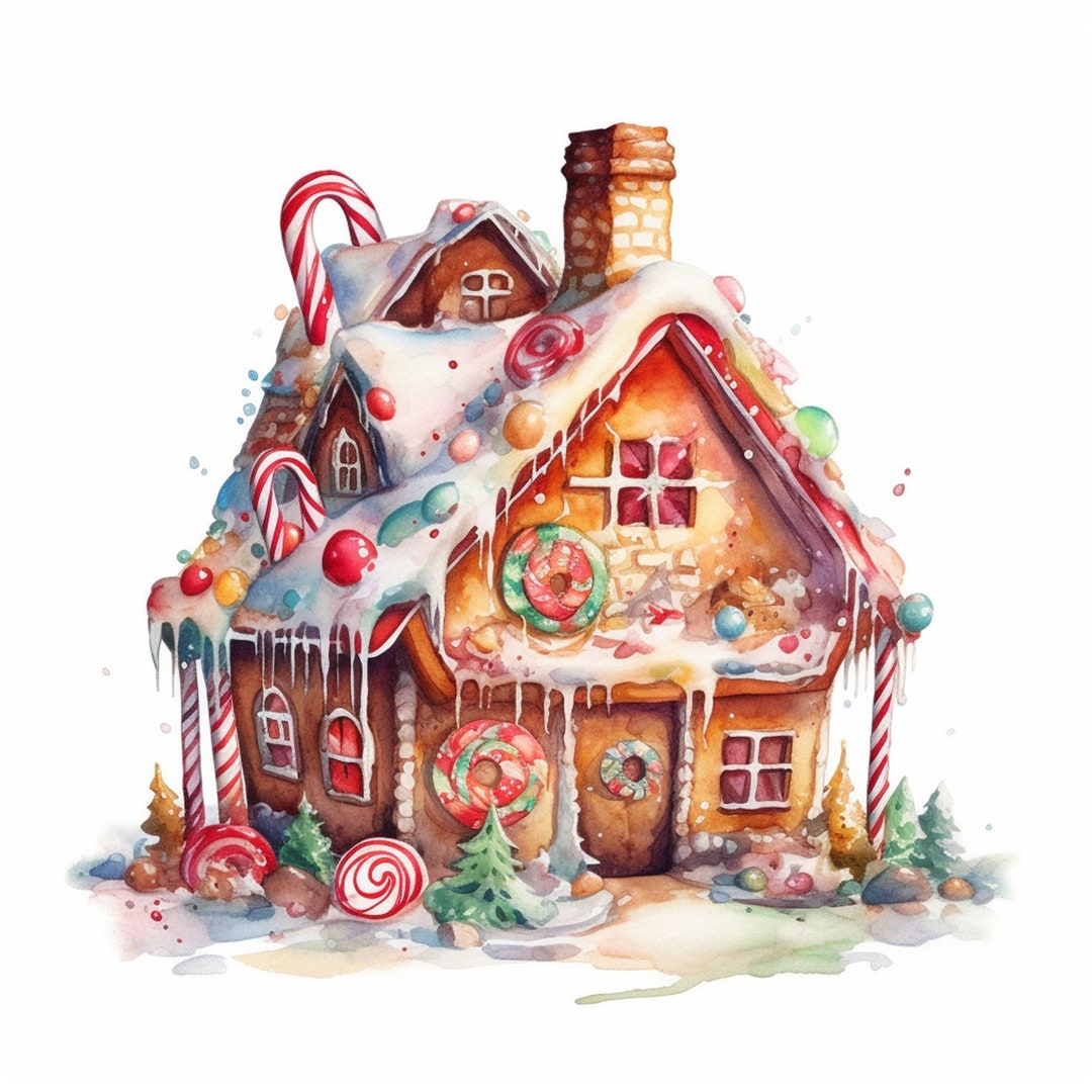 Watercolor Gingerbread House Clipart: Festive Holiday Jpgs (digital ...