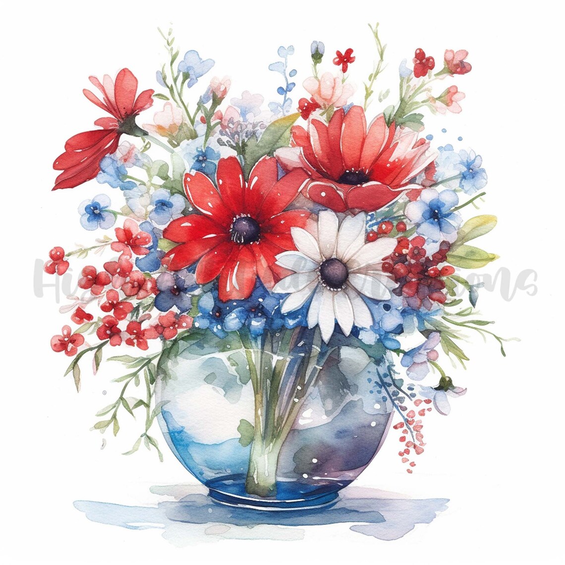 Patriotic 4th of July Flower Clipart Bundle Memorial Day Flowers in ...