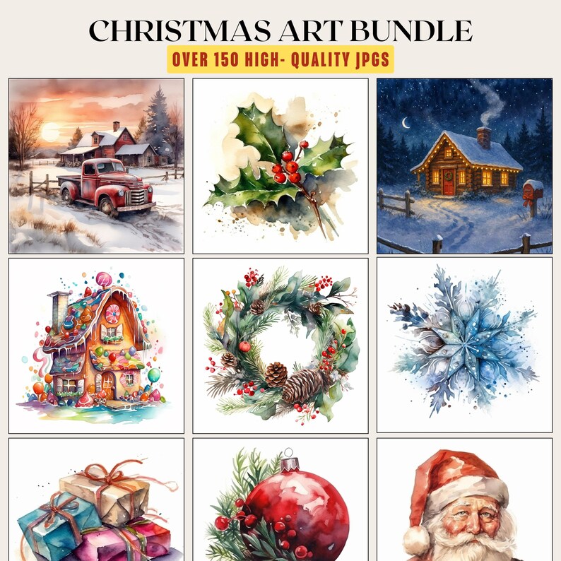 Christmas Watercolor Clipart Bundle | Digital Download Christmas Pack ...