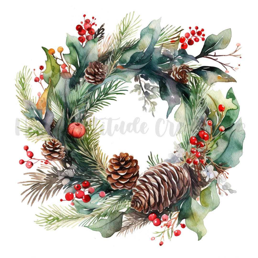 Christmas Wreath Clipart - 12 Festive High-quality Jpgs| Digital Print ...