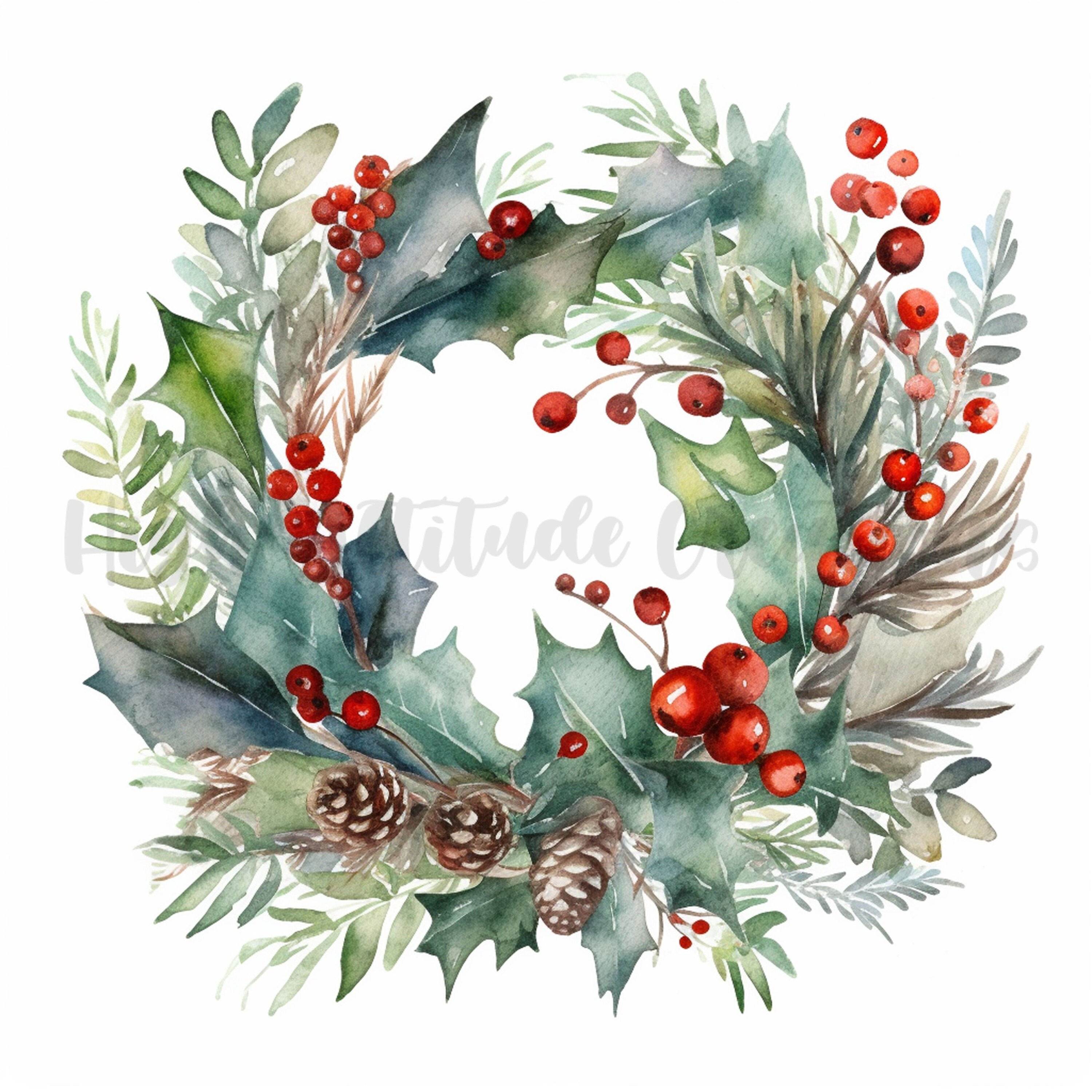 Christmas Wreath Clipart - 12 Festive High-quality Jpgs| Digital Print ...