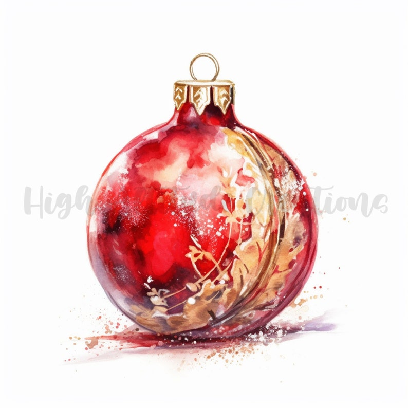 Watercolor Red Bauble Clipart: Christmas Ornament Graphics (digital ...