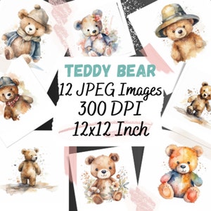 Teddy Bear Clipart Bundle - 12 High Quality Jpgs | Instant Download ...