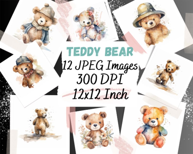 Teddy Bear Clipart Bundle 12 High Quality Jpgs Instant Download Card ...