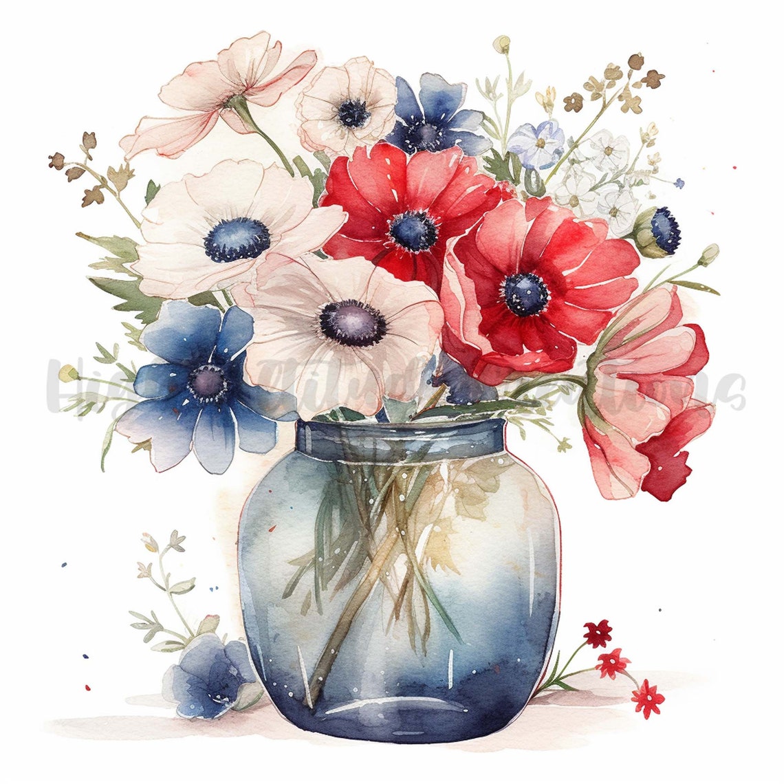 Patriotic 4th of July Flower Clipart Bundle Memorial Day Flowers in ...