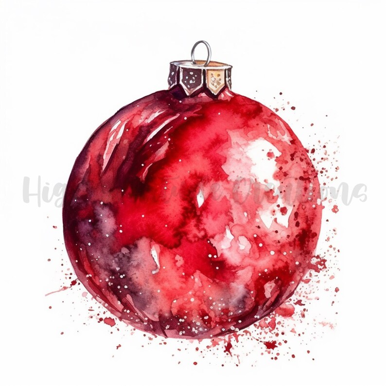 Watercolor Red Bauble Clipart: Christmas Ornament Graphics (digital ...